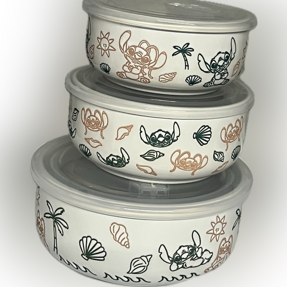 Disney | Kitchen | Disney Stitch And Angel Beach Nesting Bowls With ...